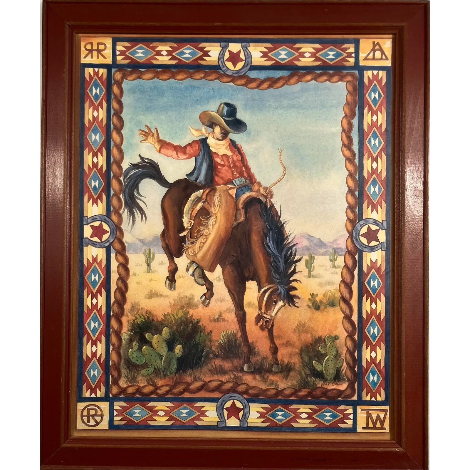 Vintage Joan Cole Western Cowboy Rodeo Poster — Framed Southwestern Art ...
