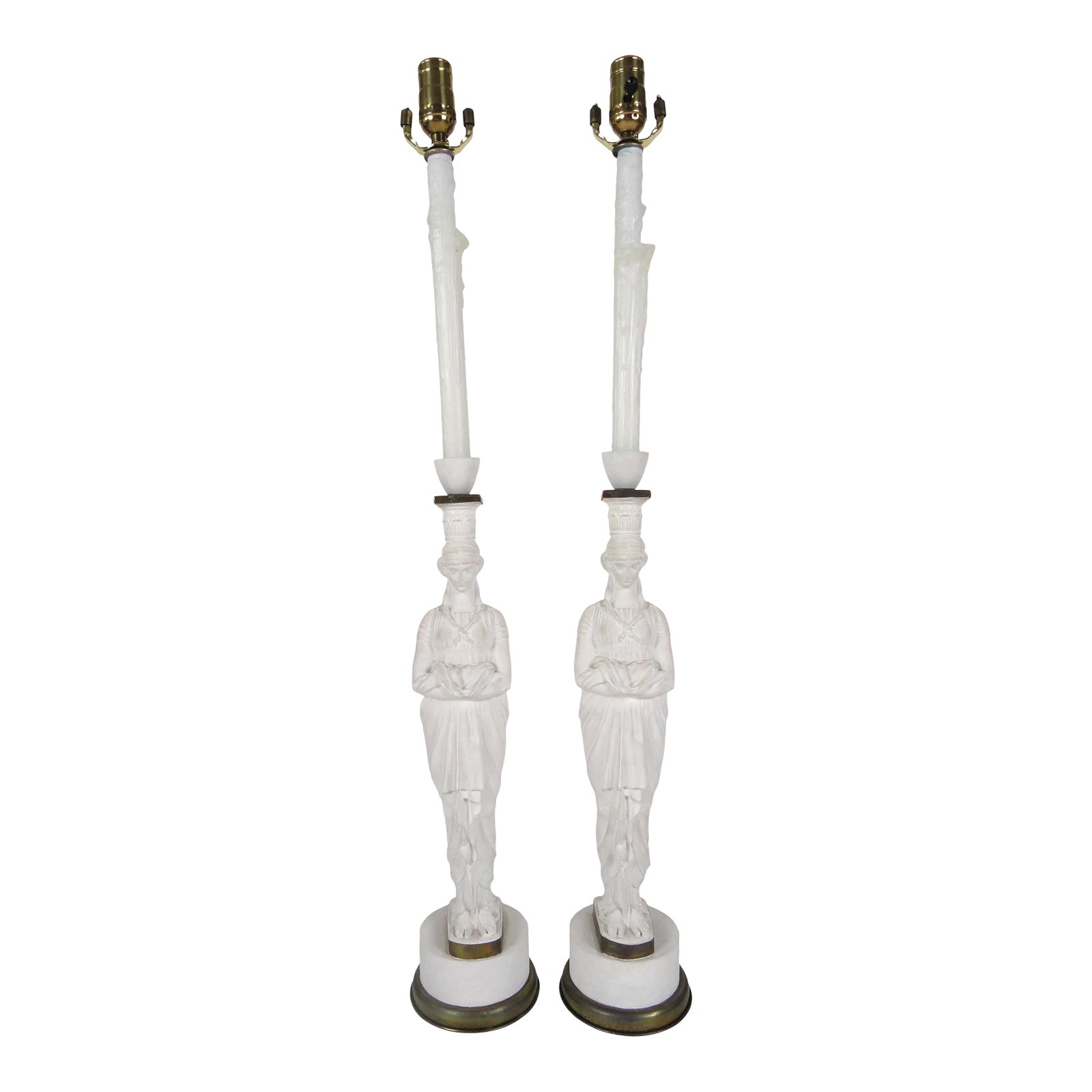 1930s French Female Figure Metal Lamps - a Pair | Chairish