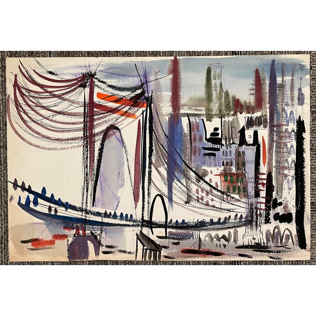 Mid Century Robert Colborne New York City Watercolor | Chairish
