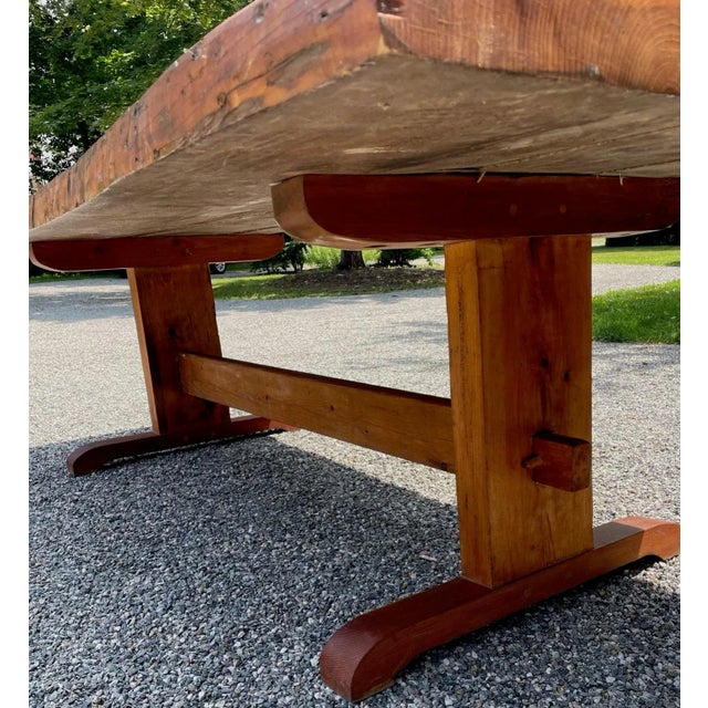 Vintage Live Edge Country Rustic Trestle Dining Table | Chairish