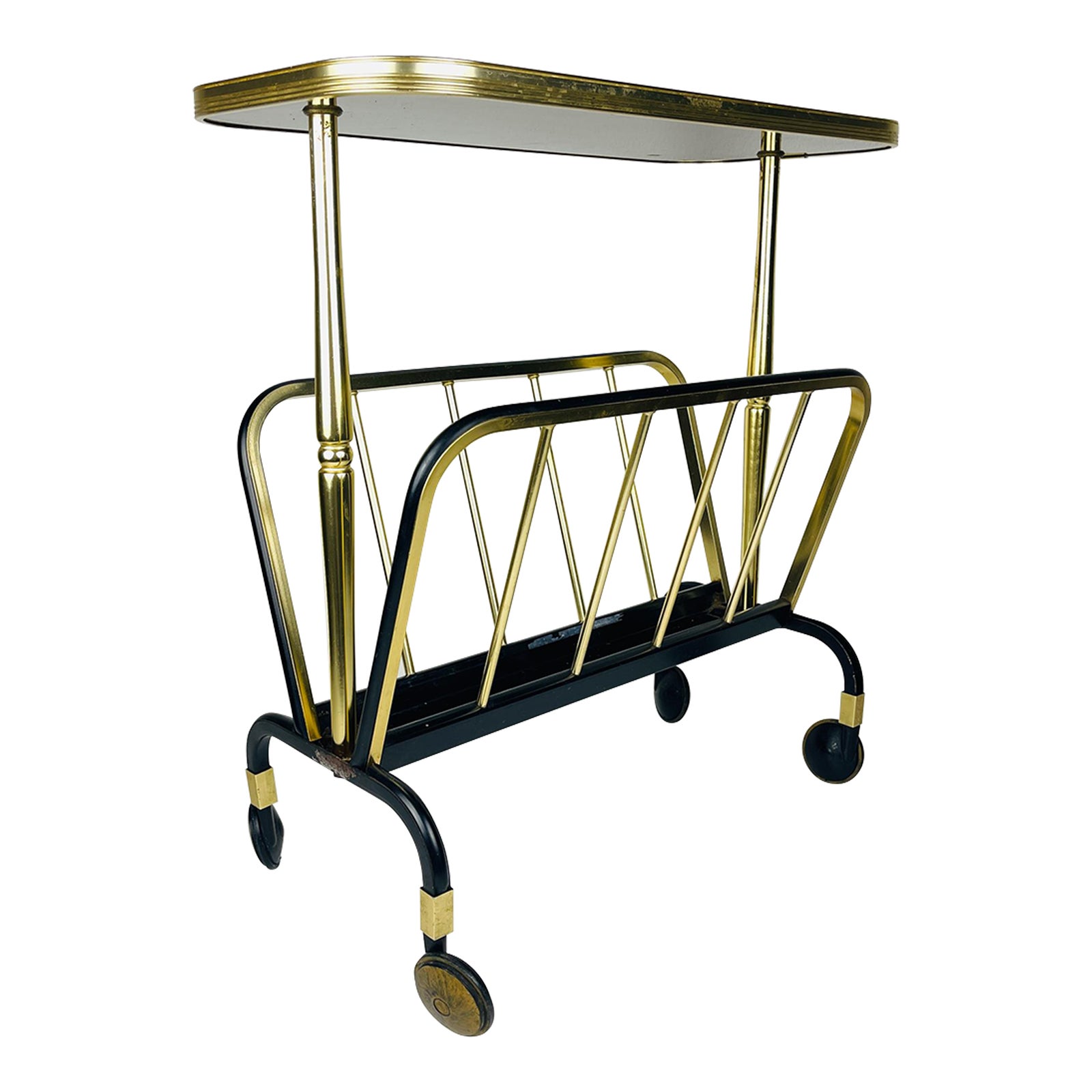 1960s Mid-Century Brass Trolley or Magazine Rack by Mb, Italy | Chairish