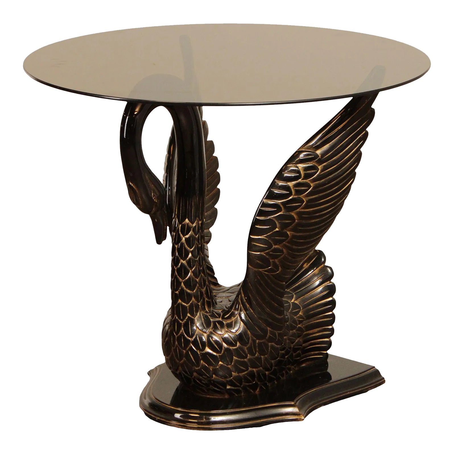 1950s Italian Carved & Painted Wood Black Swan Glass Top Center Table ...