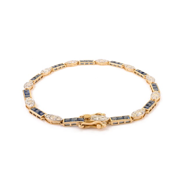 Classic Greek Style 14k Gold 3.51Ct Vivid Sapphire & 1.24Ct Diamond ...