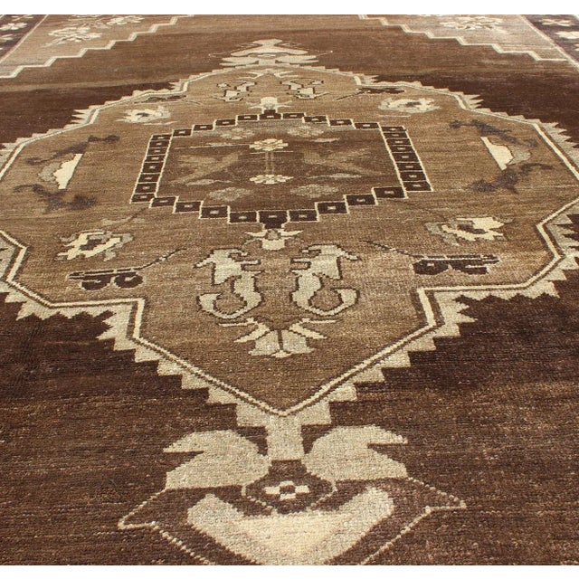 Mid 20th Century Vintage Brown Turkish Rug With Geometric Design in ...