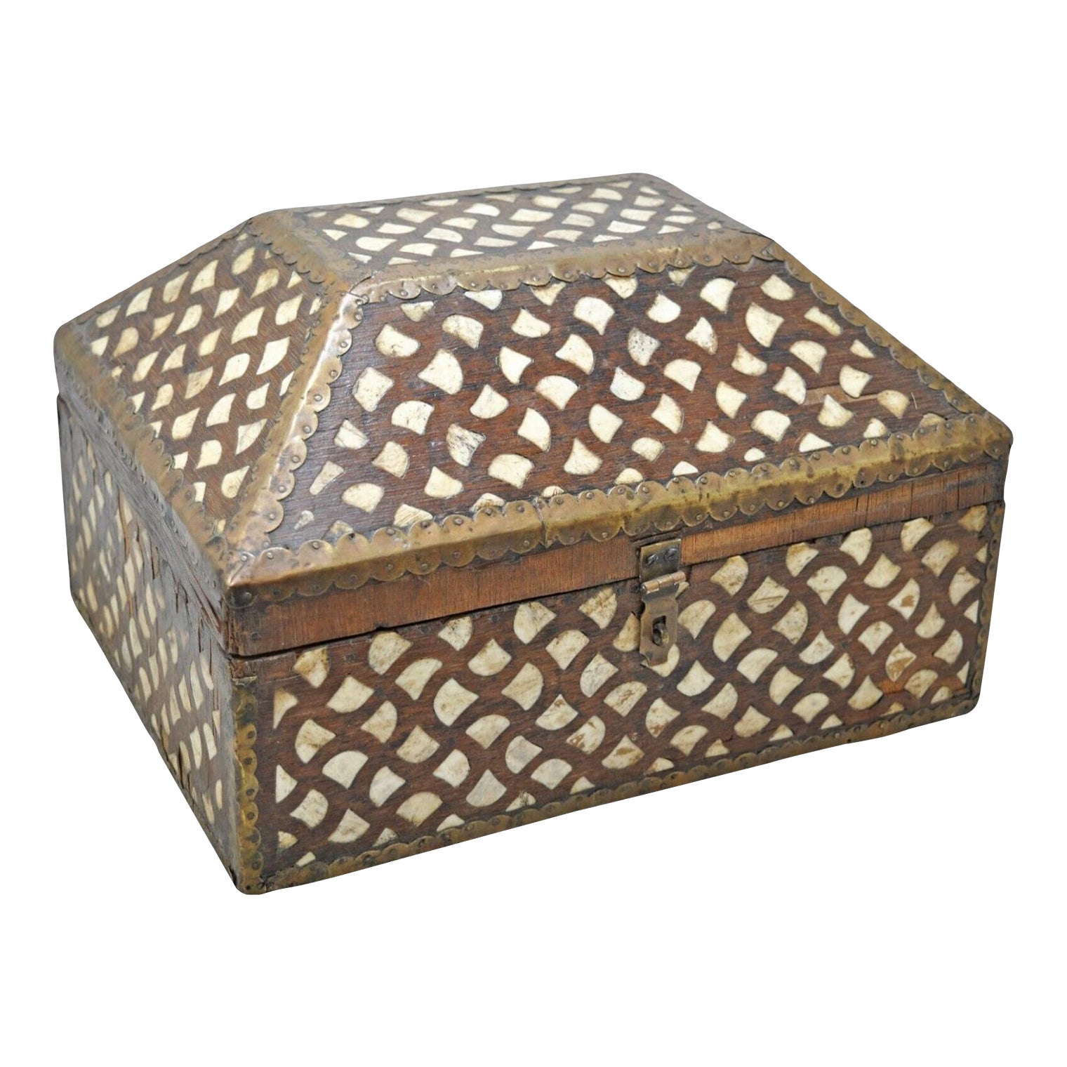Antique Hand-Crafted Decorative Box With Distinctive Bone Inlay Pattern ...
