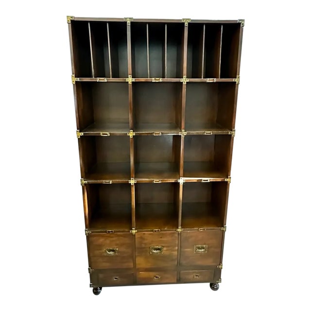 Campaign Style Leather Wrapped Bookcase | Chairish