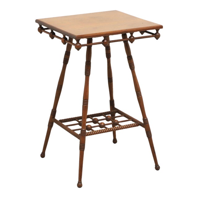 Antique Walnut Victorian Square Turned Leg Side Table | Chairish