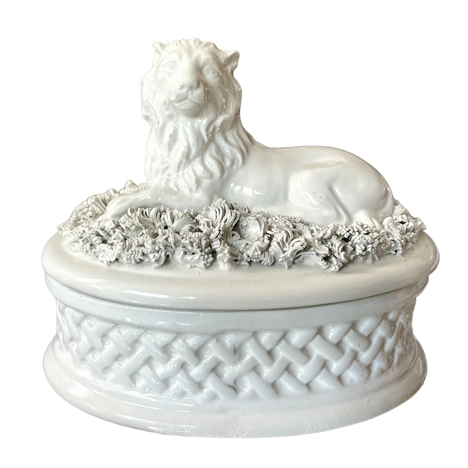 Early 20th Century Italian Staffordshire Style White Ceramic Lion on ...
