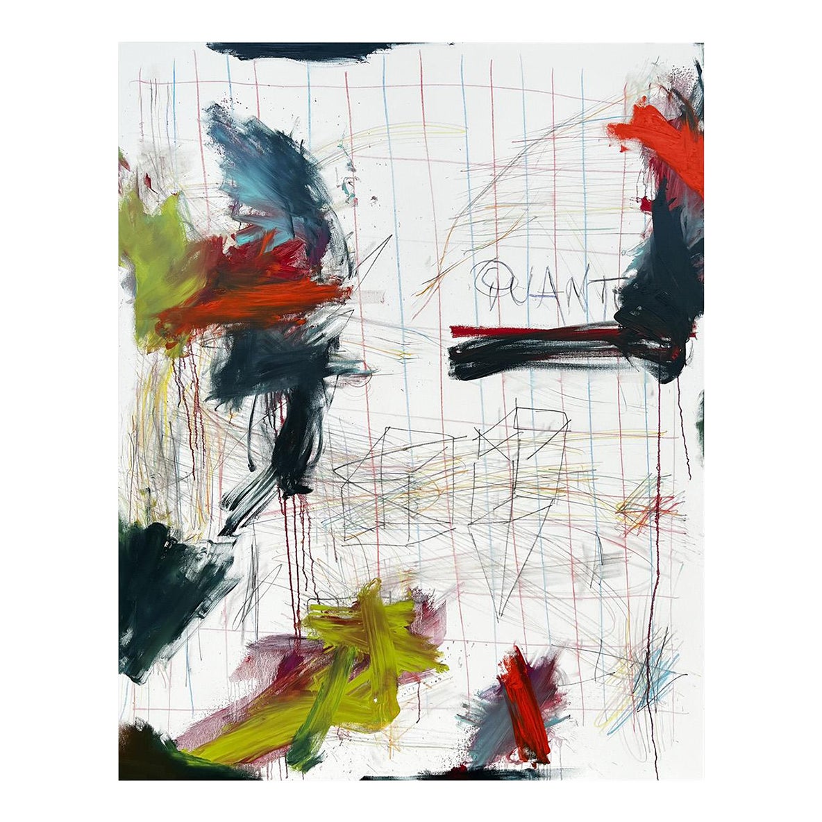 Contemporary Abstract Oil and Pencil on Canvas Painting "Quantum Notes ...