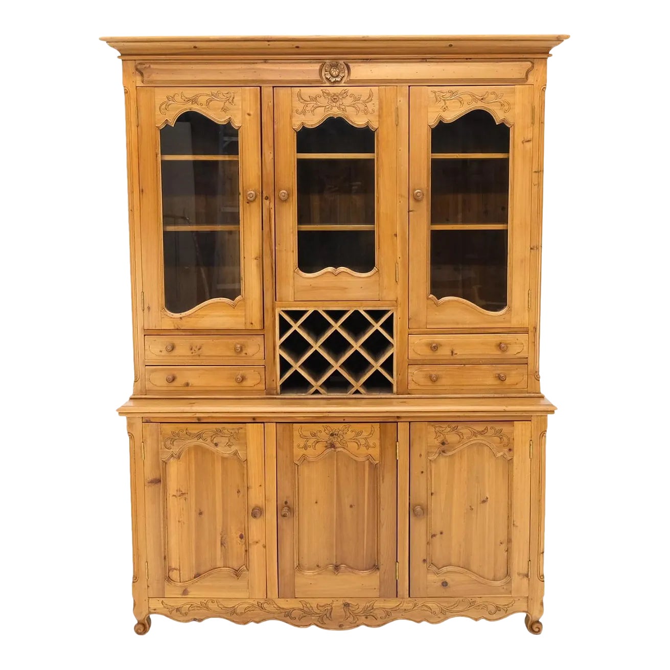Country French Vintage Wine Rack Two-Piece Pine Step-Back Hutch | Chairish