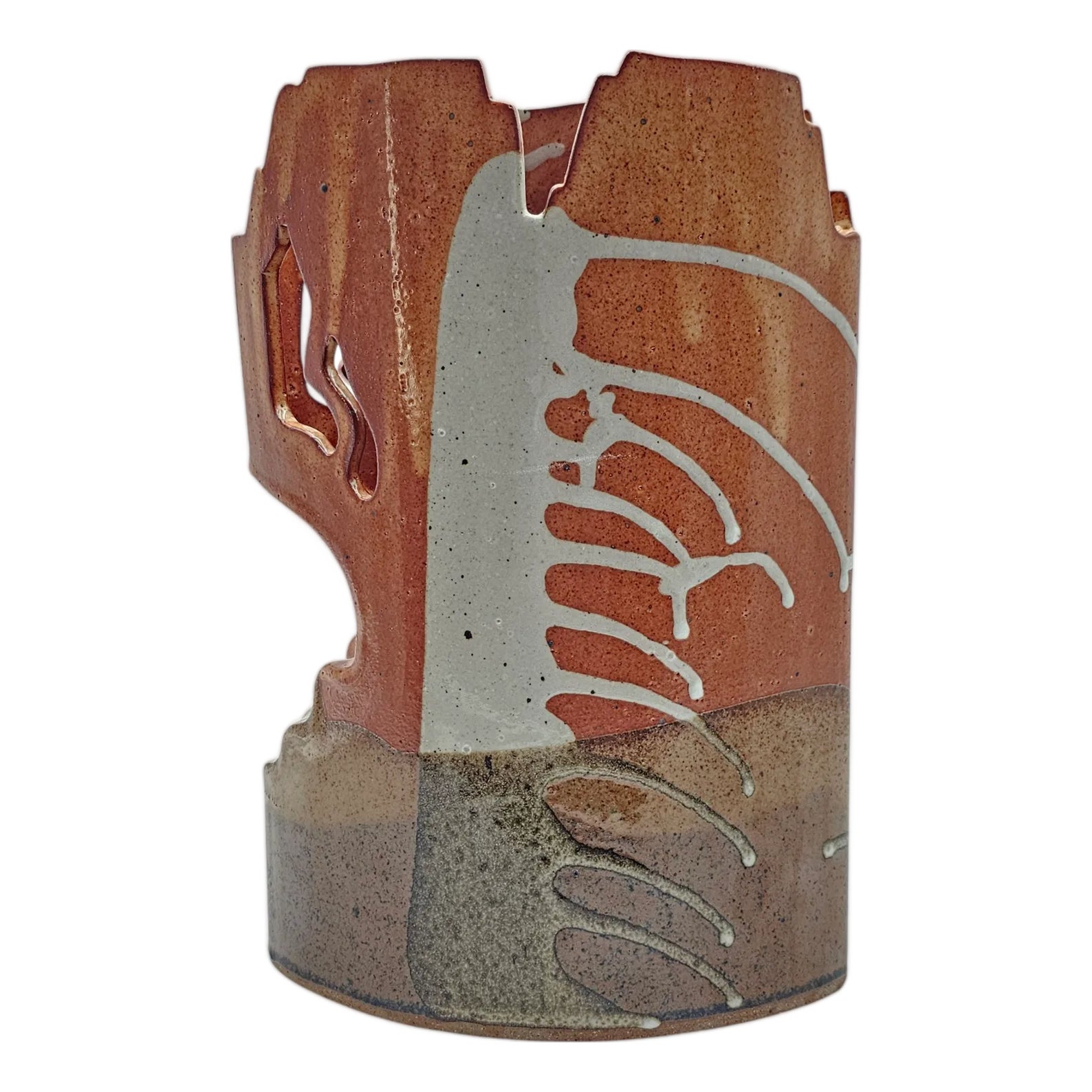 Brutalist Abstract Studio Pottery Vase With Jagged Rim and Autumn Glaze ...