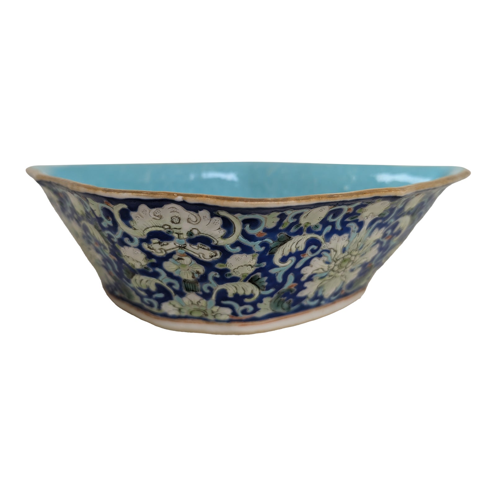 Antique Chinese Lotus Pattern Bat-Shaped Porcelain Bowl, 19th Century ...