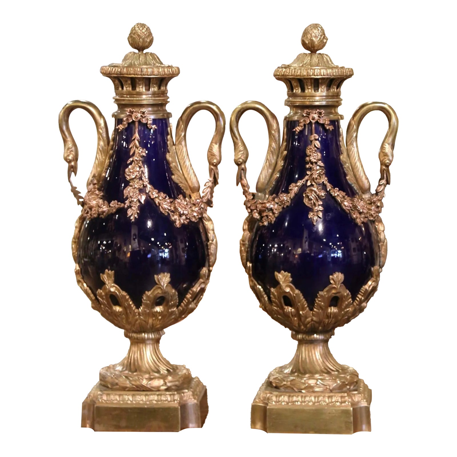 Pair of 19th Century French Cobalt Blue Porcelain and Gilt Bronze ...