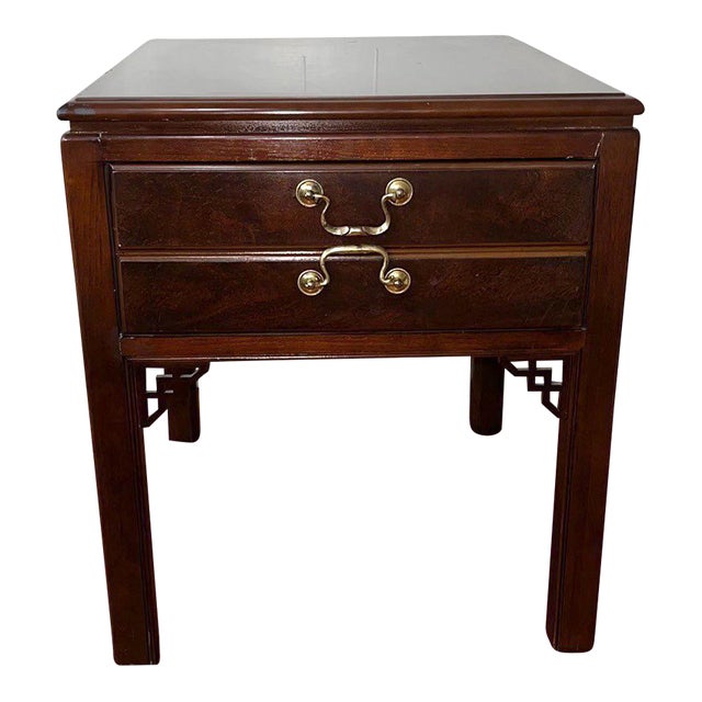 1990s Drexel Flame Mahogany Banded Chippendale Side Table | Chairish