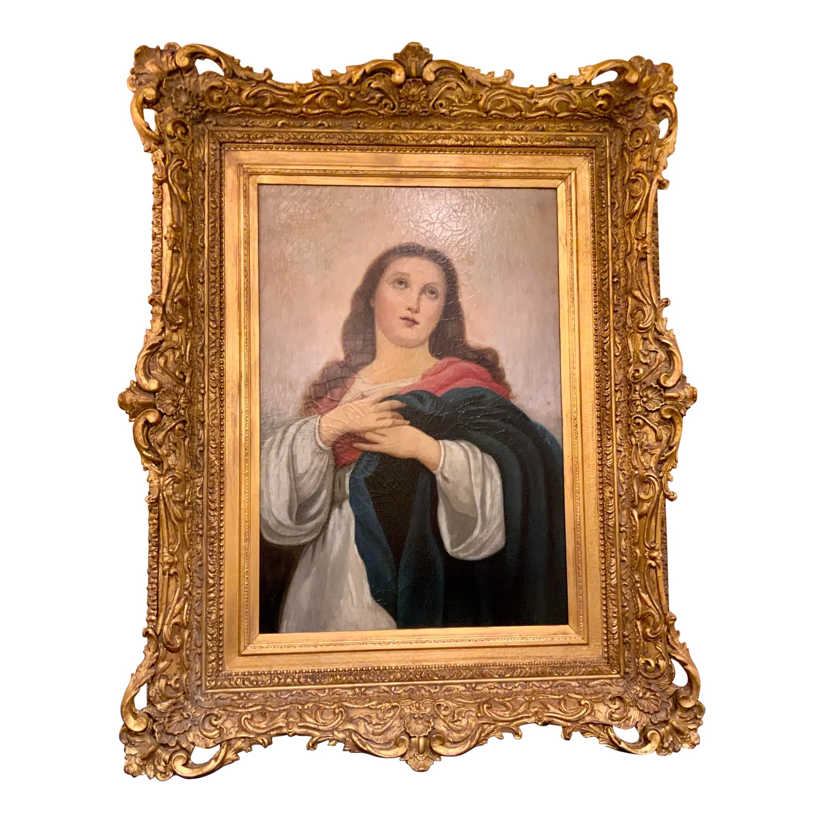 Antique Rococo Restored Spanish Painting of the Madonna | Chairish