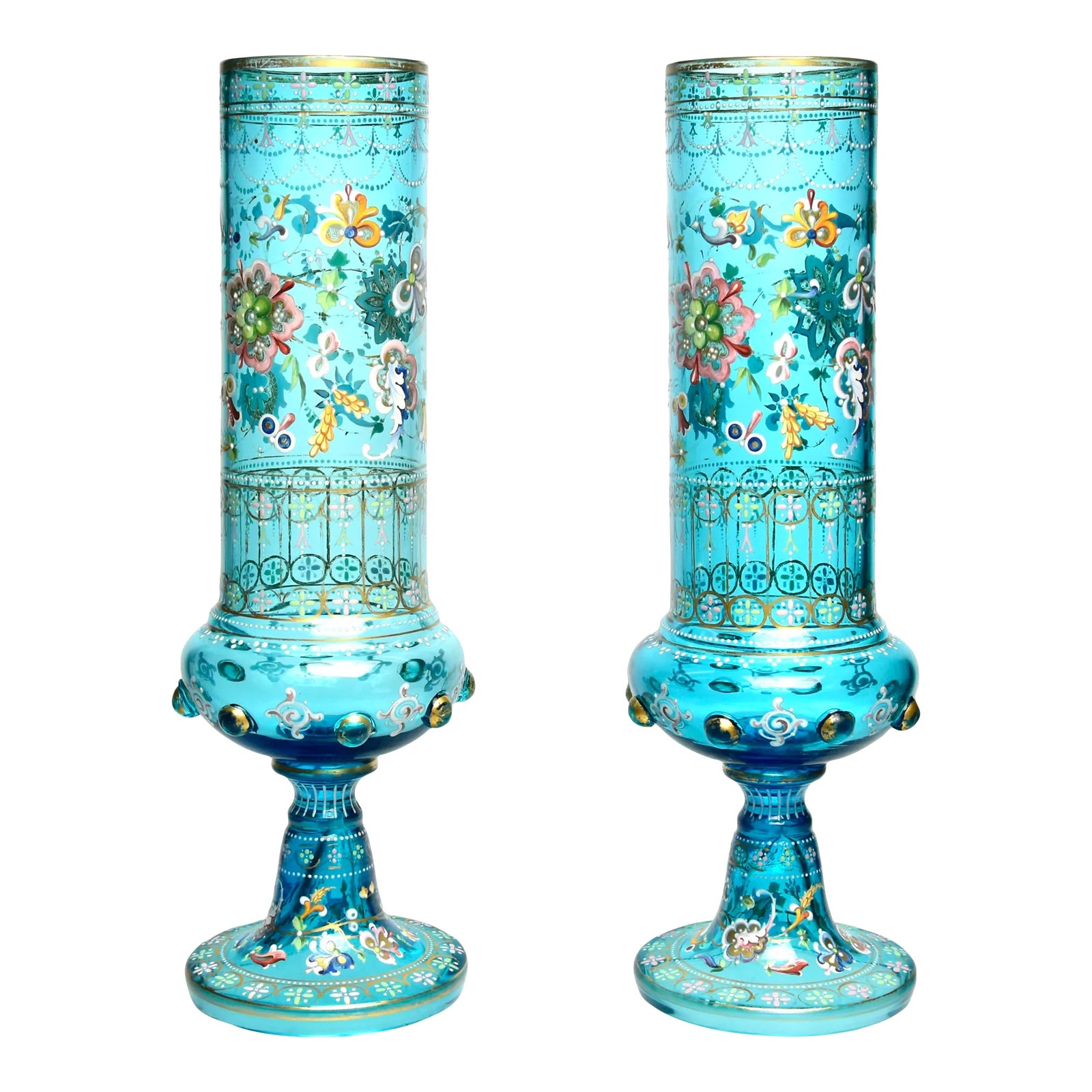 Antique Hand-Enamelled Bohemian Glass Mantle Vases - a Pair | Chairish