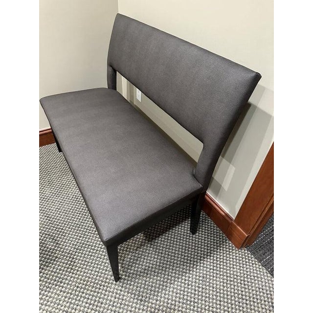 Blue-Gray Vinyl Hall Bench with Java Legs | Chairish