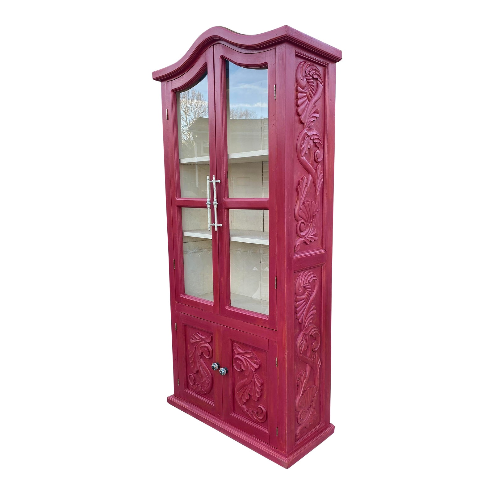 Rustic Style Hand Carved Wood Cabinet | Chairish