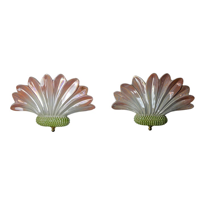 Pair of Ceramic Lotus Flower Sconces, Ai Minervino, Italy, 1970 | Chairish