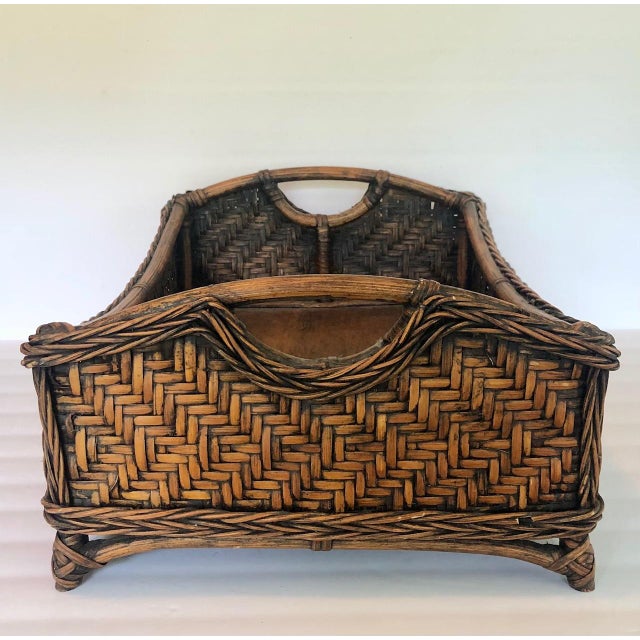 Mid 20th Century Large Vintage Rattan Footed Tray Table / Basket With ...