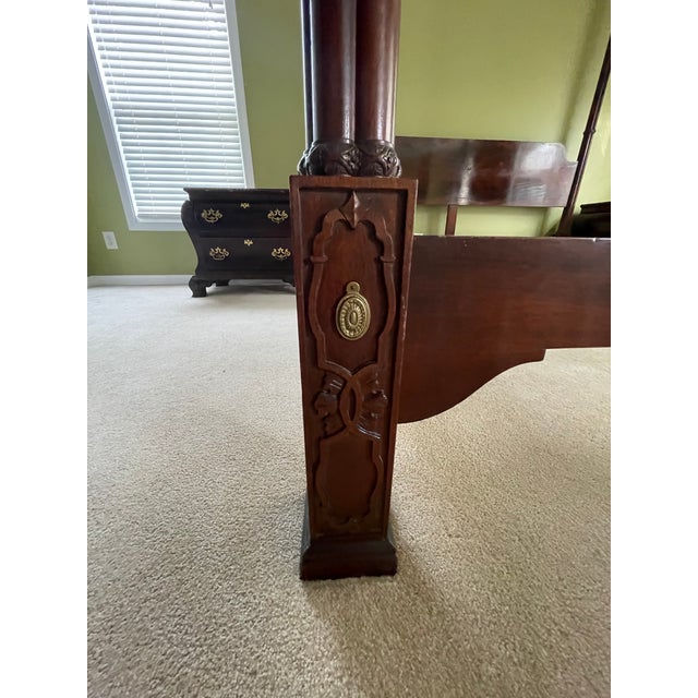1980s Henredon King Size Hand Carved Poster Bed | Chairish