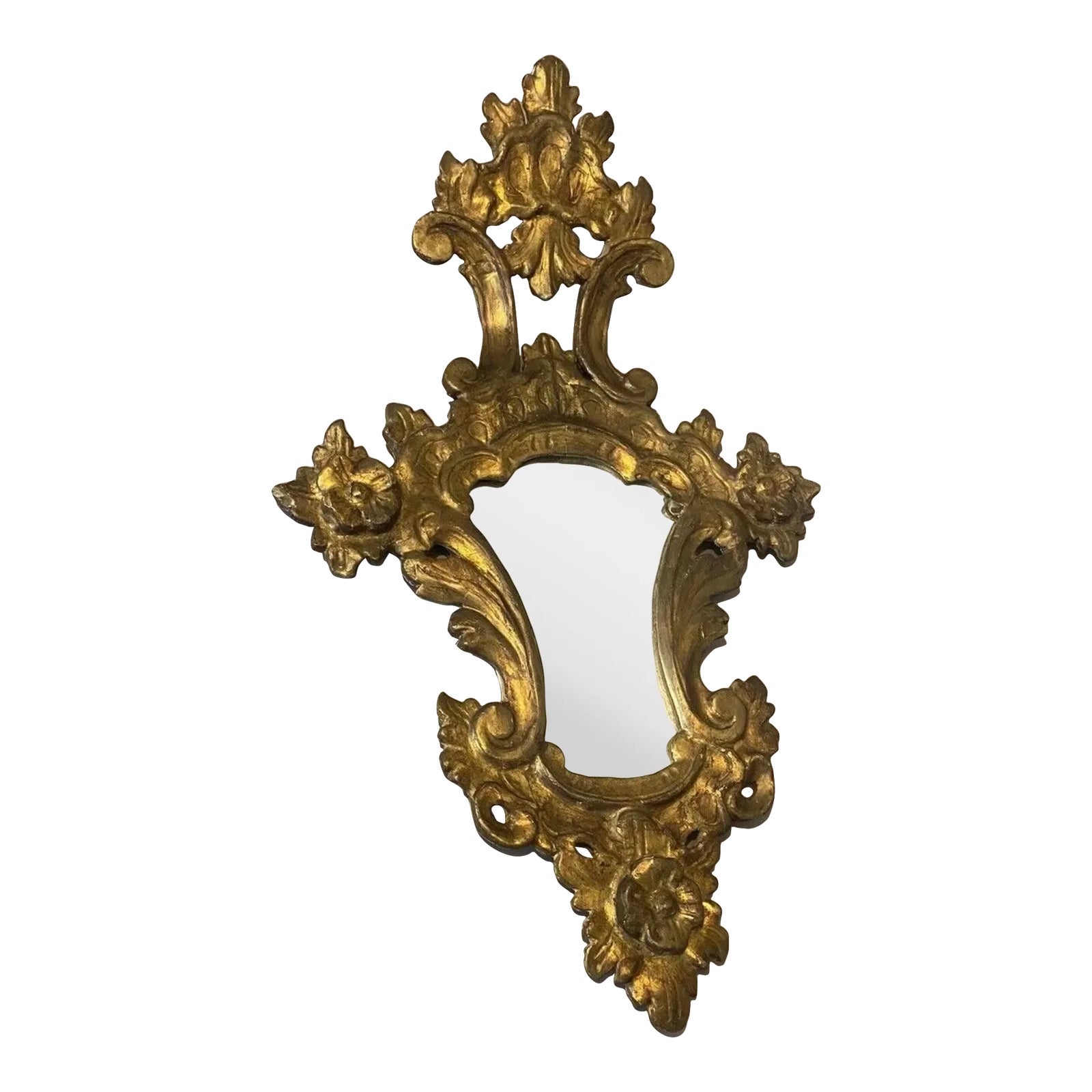 Vintage Italian Style Ornate Floral Carved Giltwood Hanging Wall Mirror ...