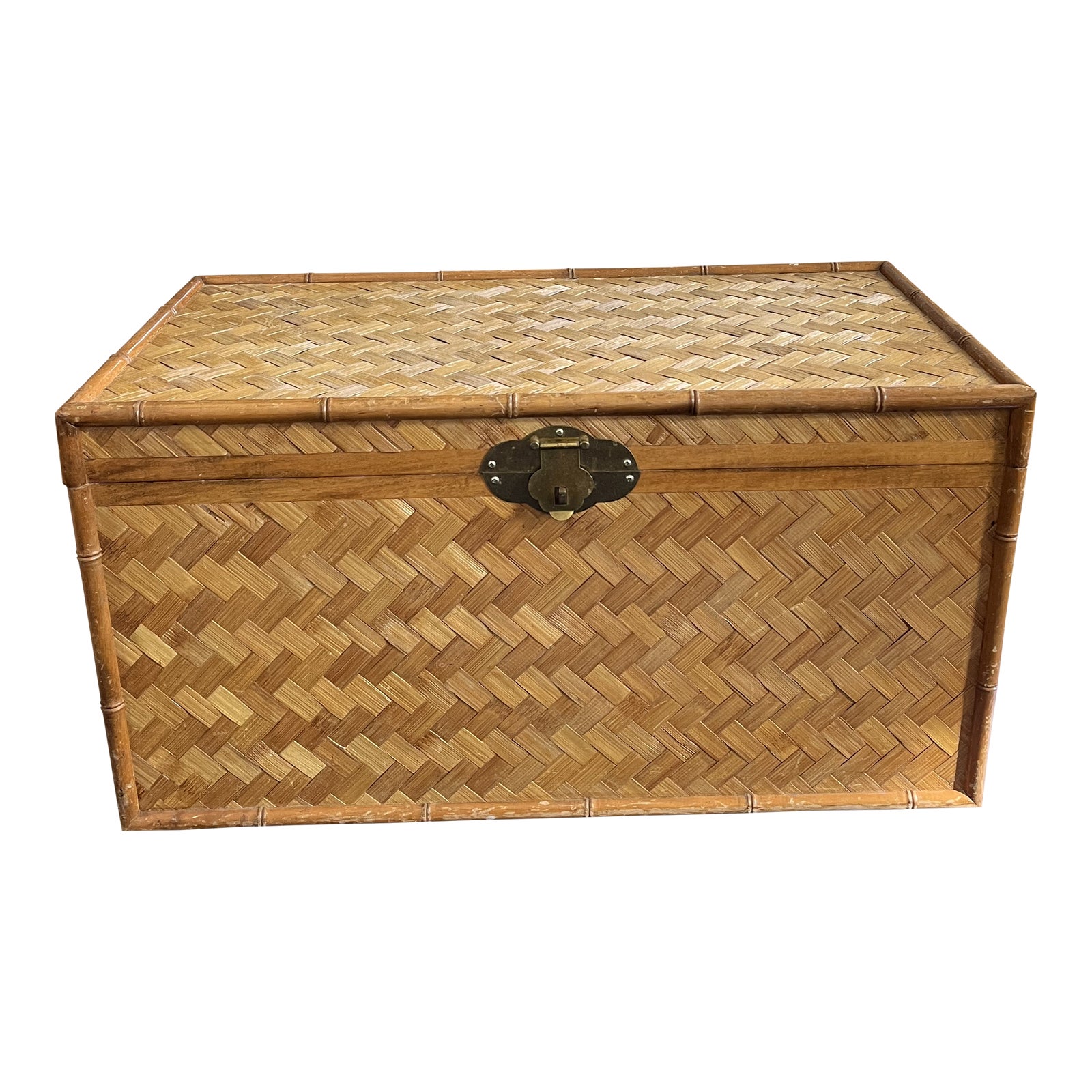 1950s Woven Rattan Chest | Chairish