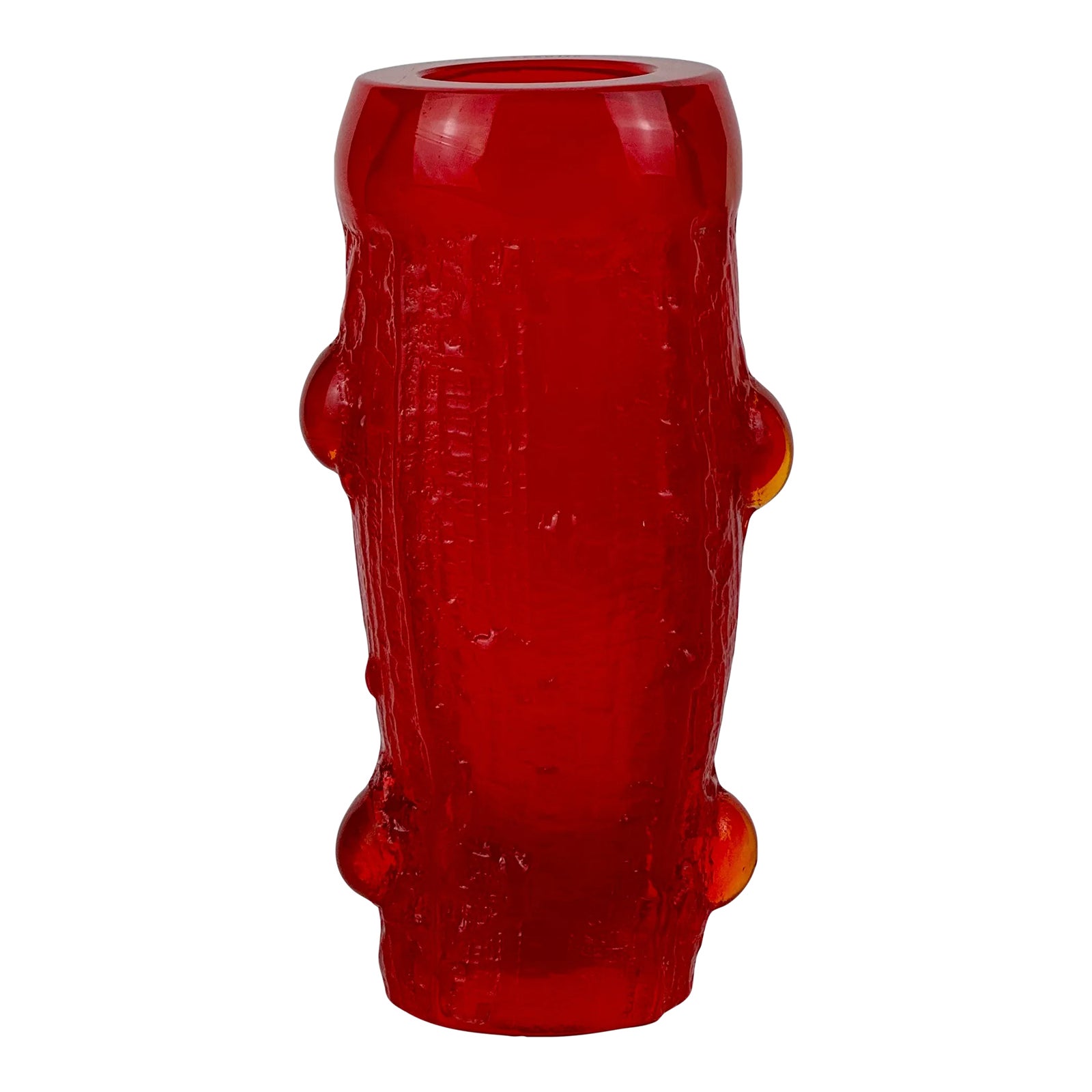 1990s Vintage Candy Red Glass Vase With Nubby Design, Signed & Numbered ...