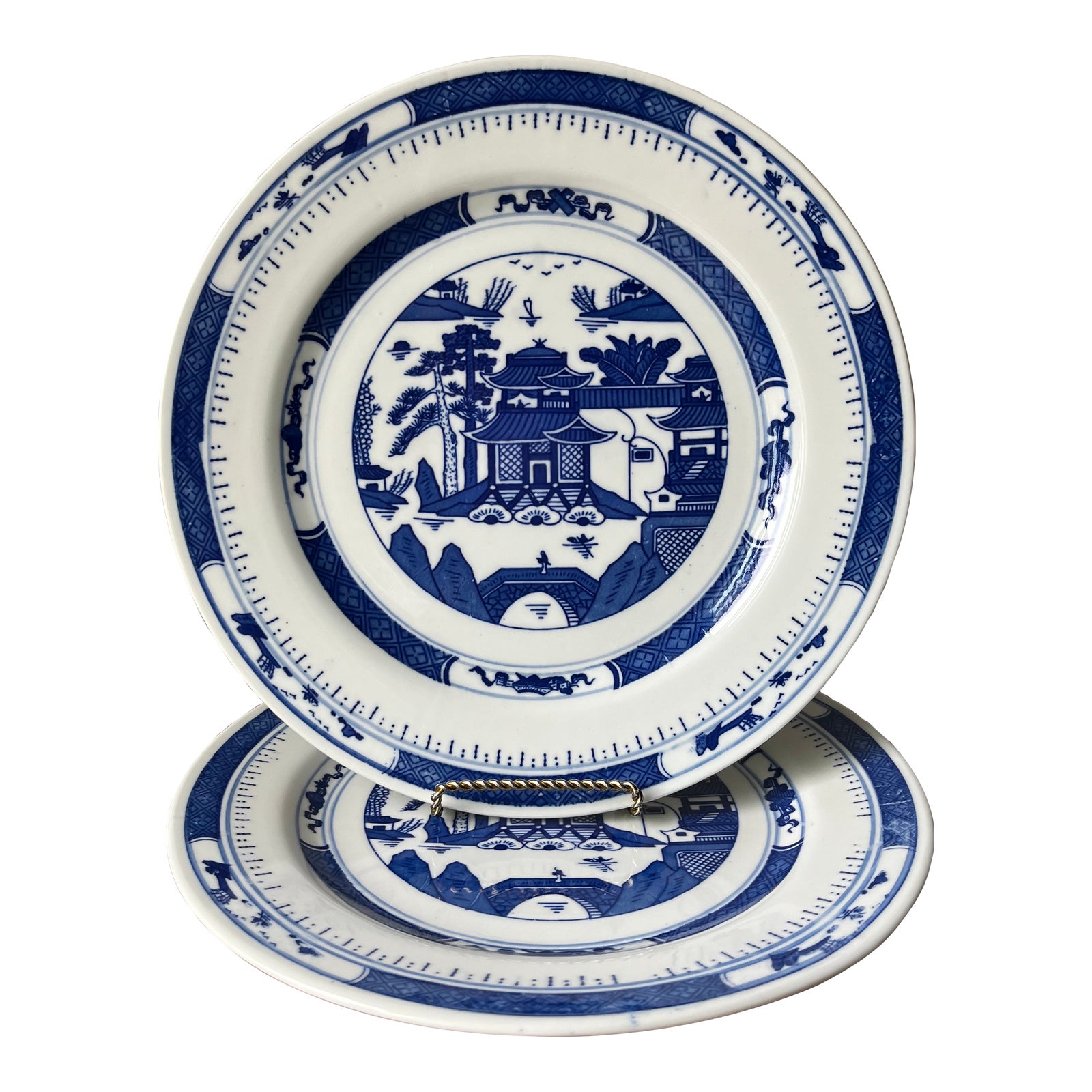 Vintage Canton Style Blue & White Dinner Plate-2 Available | Chairish