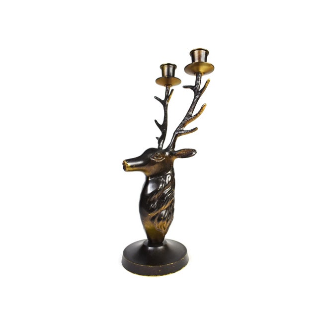 Vintage Brass Stag Hart Deer Candle Holder Candelabra | Chairish