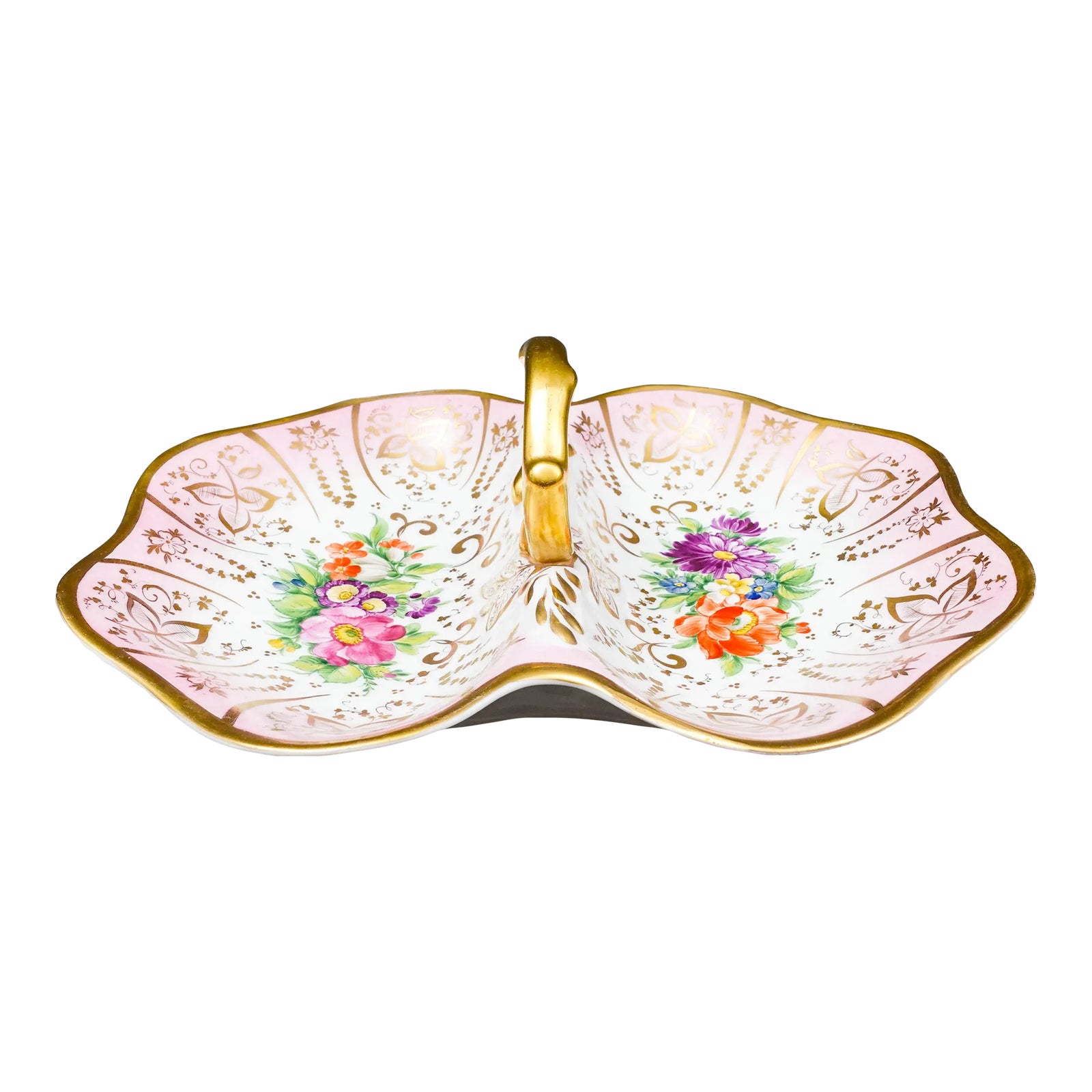 Antique German Hand-Painted Floral Porcelain Divided Condiment Serving ...