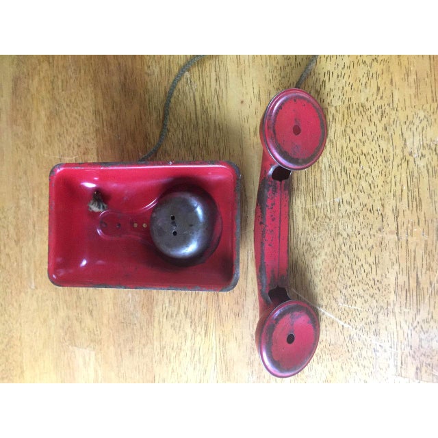 Red Pressed Steel Telephone Toy | Chairish