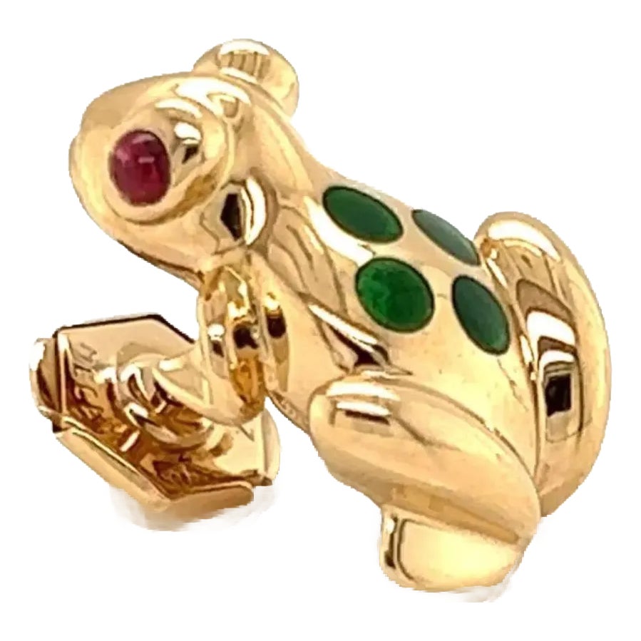 27967 - Cartier Ruby Enamel 18k Yellow Gold Frog Lapel Pin Brooch W ...