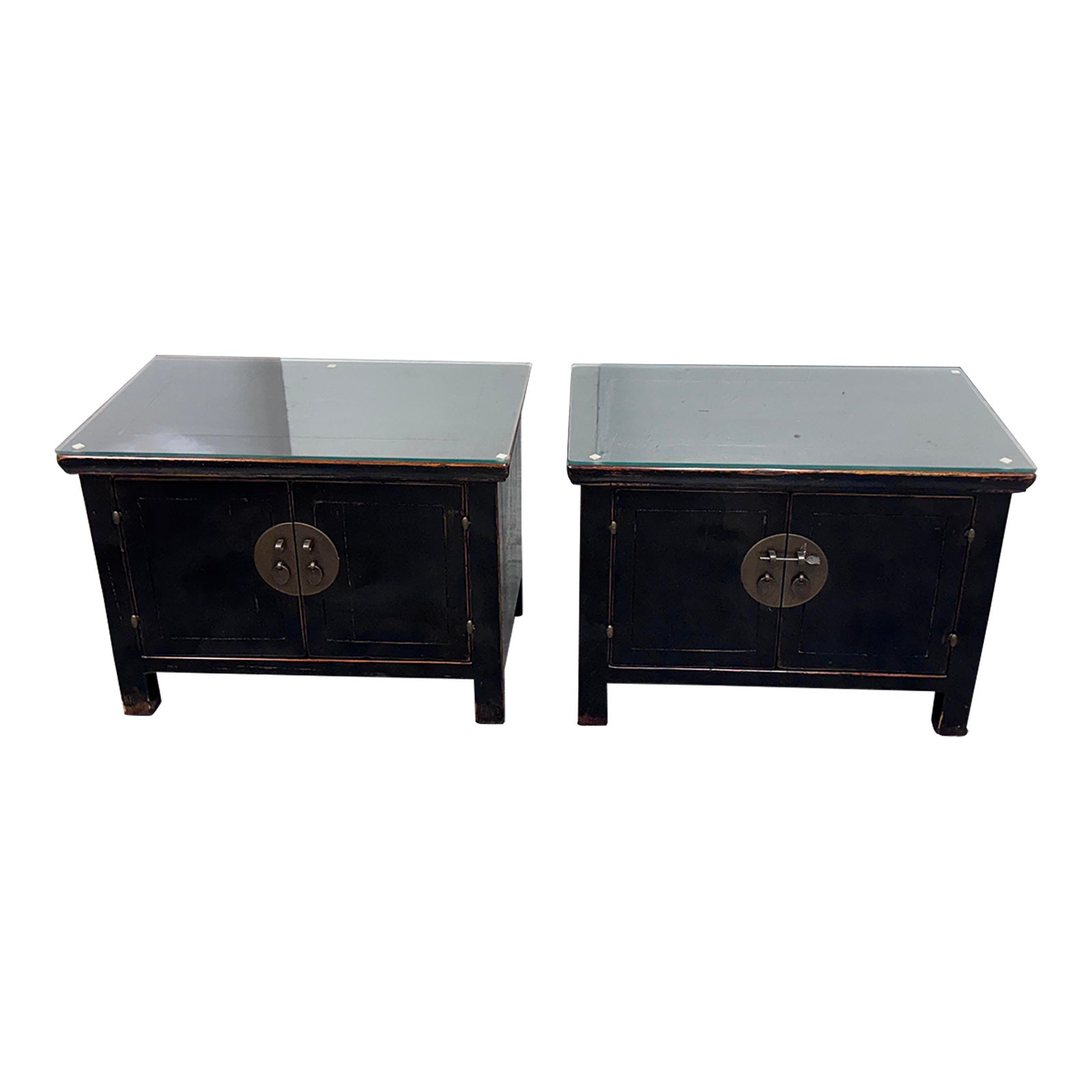 Vintage Black Chinese Side Tables/Cabinets, Pair | Chairish