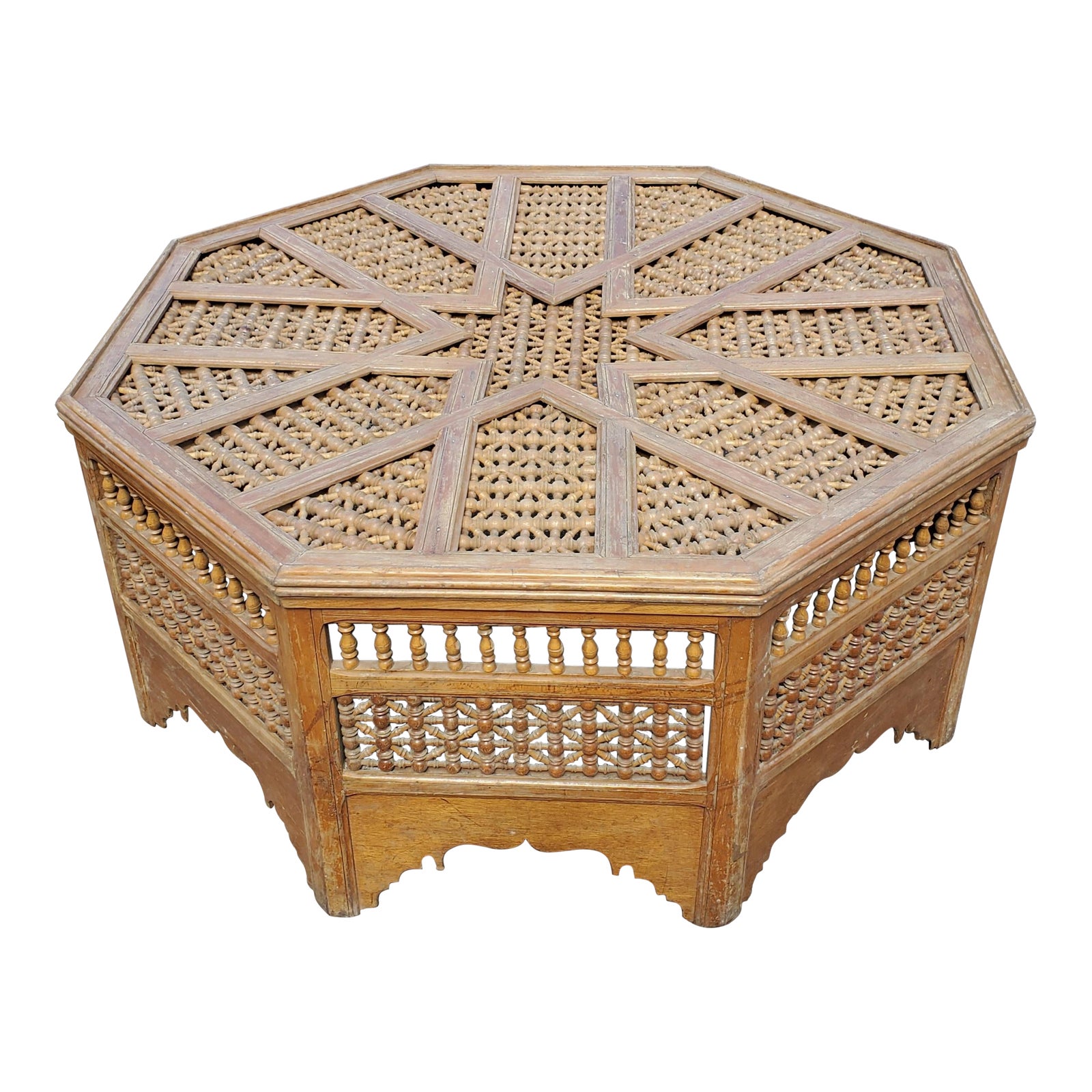 1980s Vintage Moroccan Musharabi Wooden Coffee Table | Chairish