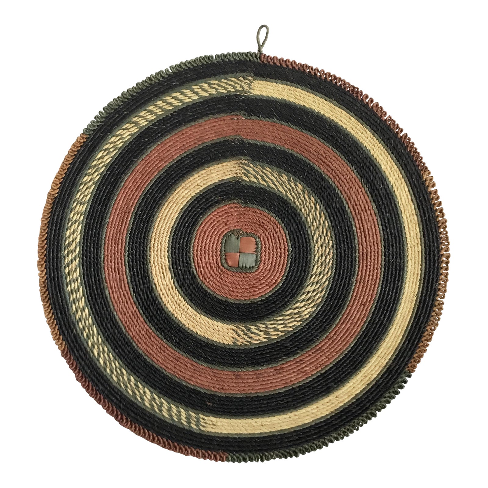 African Tribal Concentric Circle Coiled Round Basket Plate Trivet Wall ...