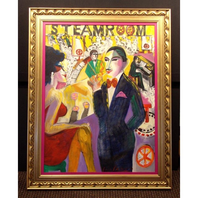 1990s "Steamy Romances" Figurative Oil Painting by Earl Linderman ...