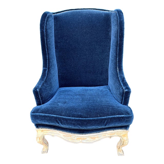 William Switzer Velvet Louis XV Style Country French Wingback Chair ...