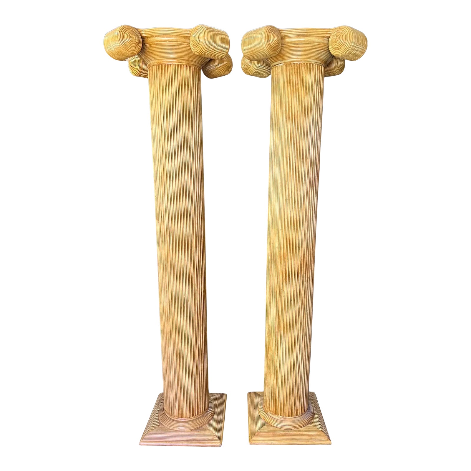 Monumental Pair of Bamboo Split Reed Ionic Columns | Chairish