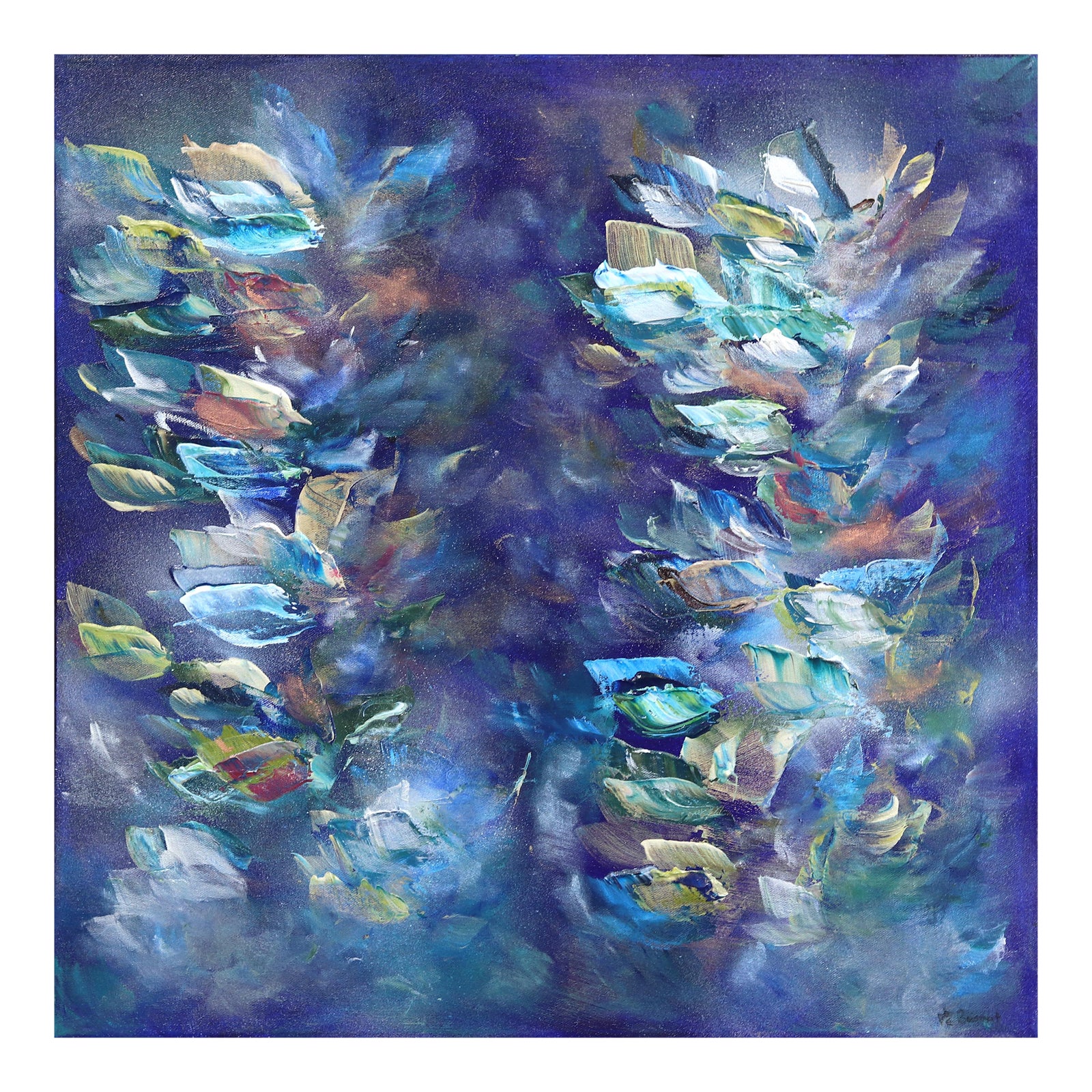 Snorkeling Together - Luminous Cool Tone Textural Abstract Floral ...