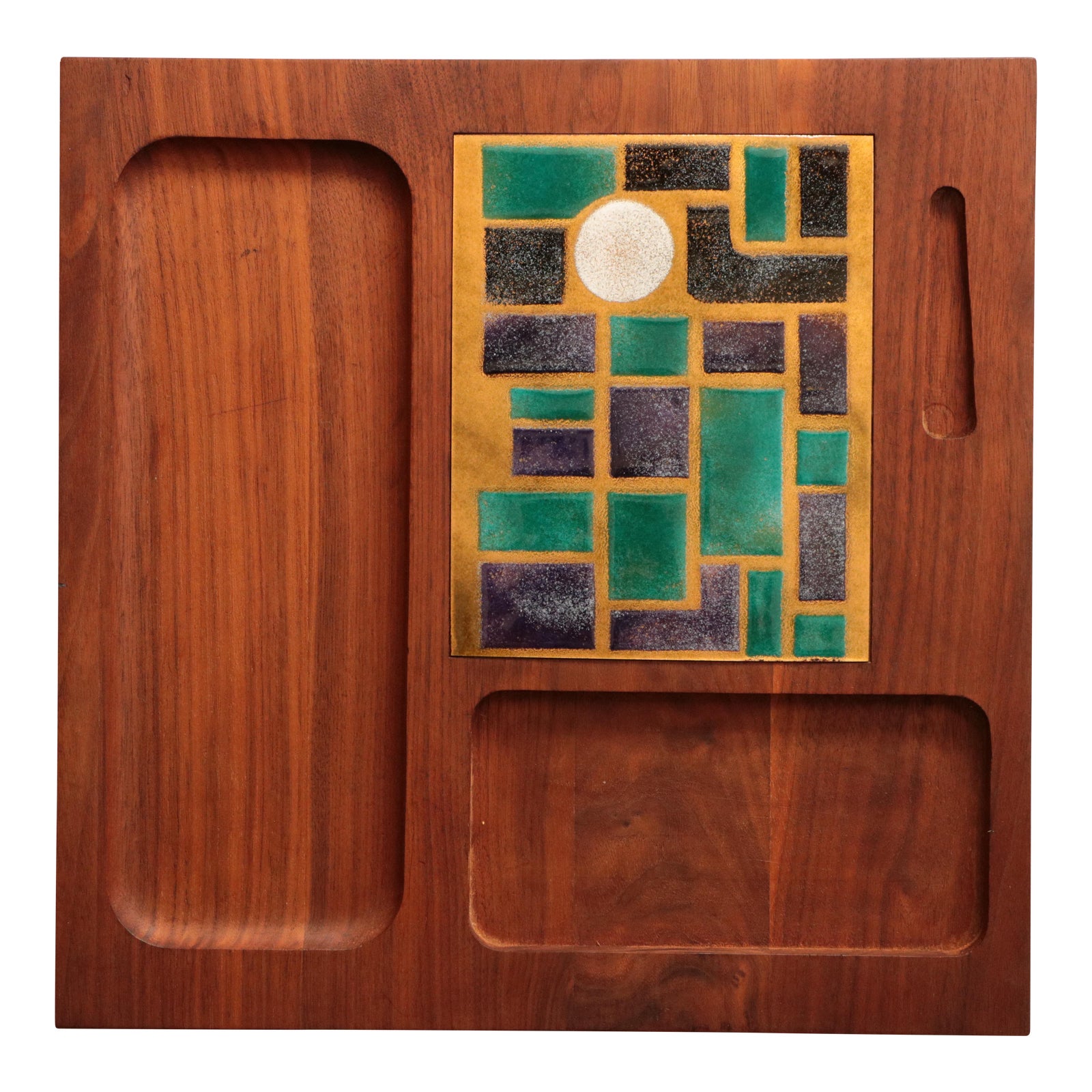 Walnut and Enameled Copper Cheese Board | Chairish