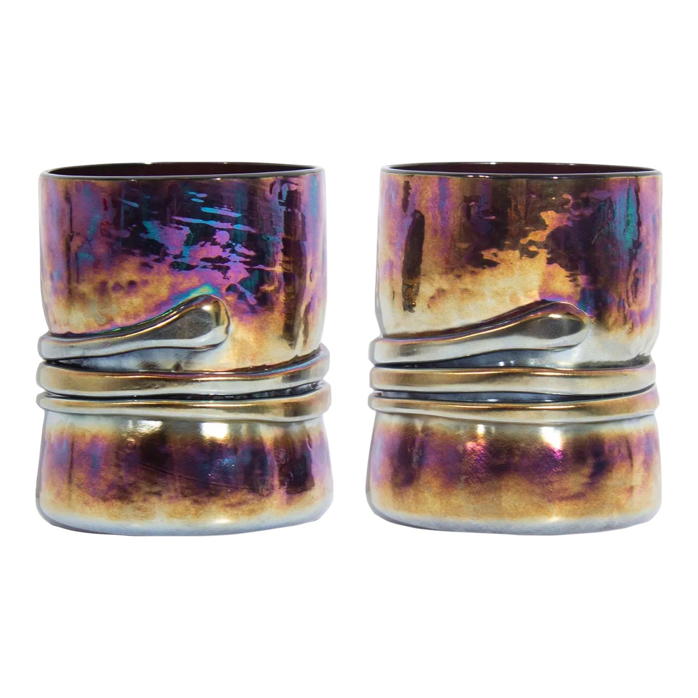 Esteban Prieto Signed 1980s Iridescent Art Glass Tumblers | Chairish