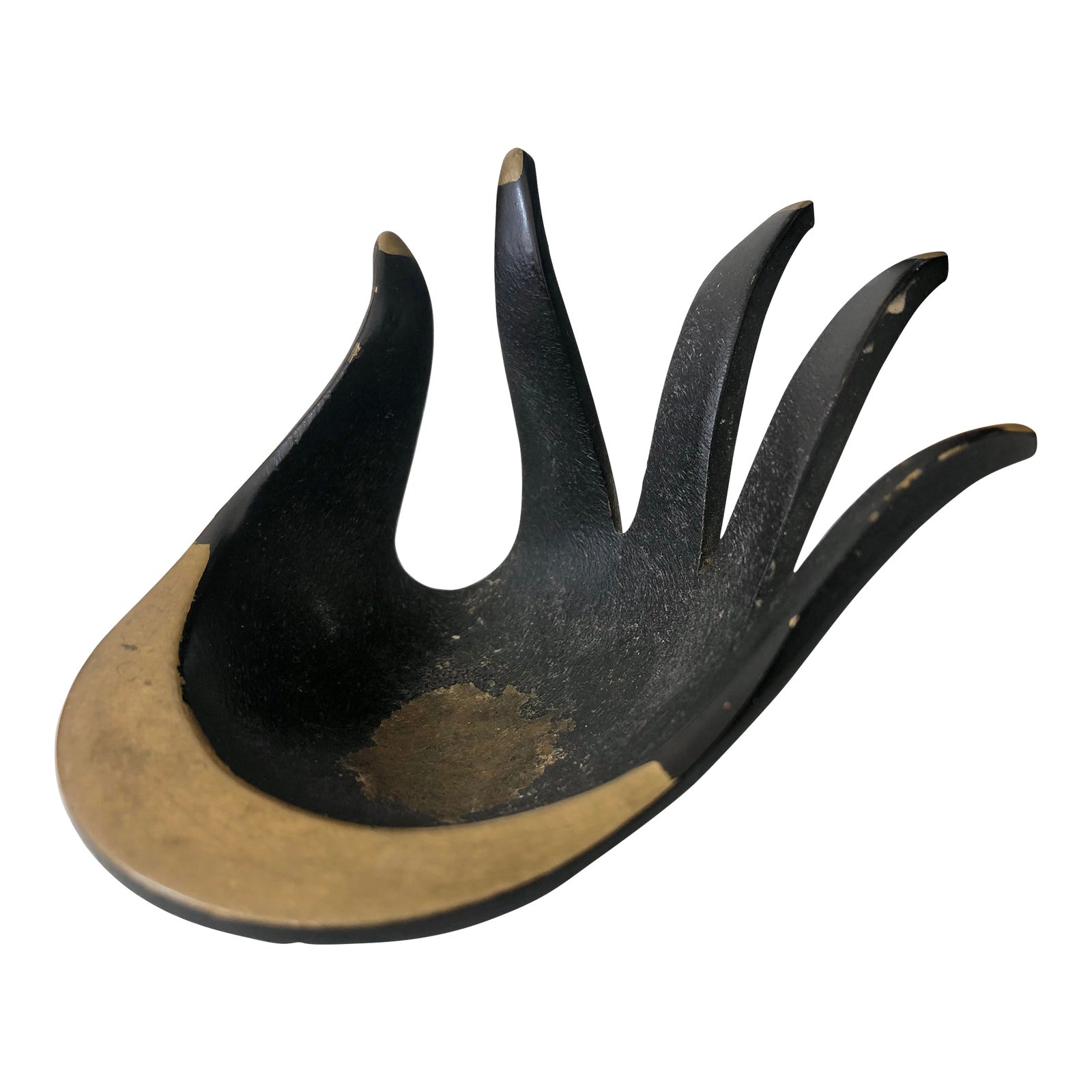 Vintage Mid Century Walter Bosse Black Brass Metal Hand Ashtray | Chairish