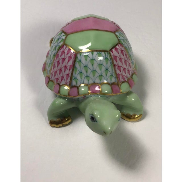 2000’s Herend Preppy Turtle in Pink and Green Fishnet Pattern | Chairish