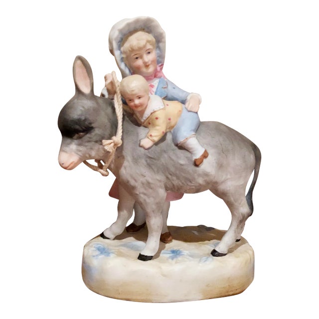 Mid 20th Century German Bisque Figurine - Girl and Boy on a Donkey ...