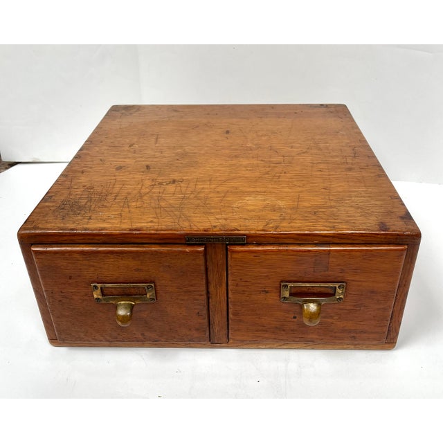 Antique Oak Two-Drawer Library Card File | Chairish