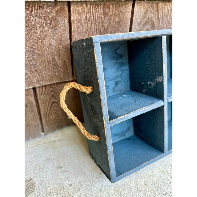 Vintage Style Painted Blue Box With Six Sections and Rope Handles ...