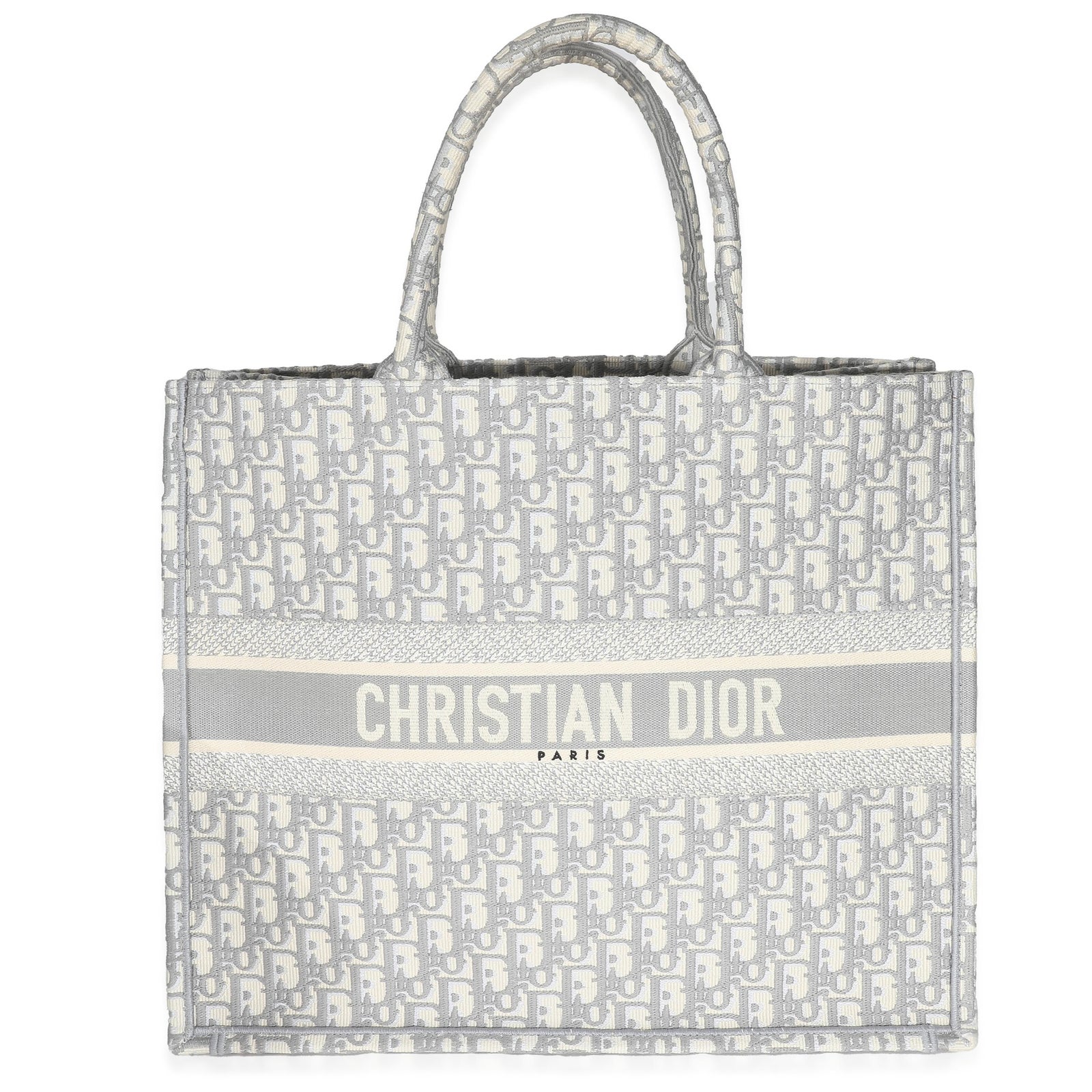 Christian Dior Ecru Gray Dior Oblique Embroidery Large Dior Book Tote ...