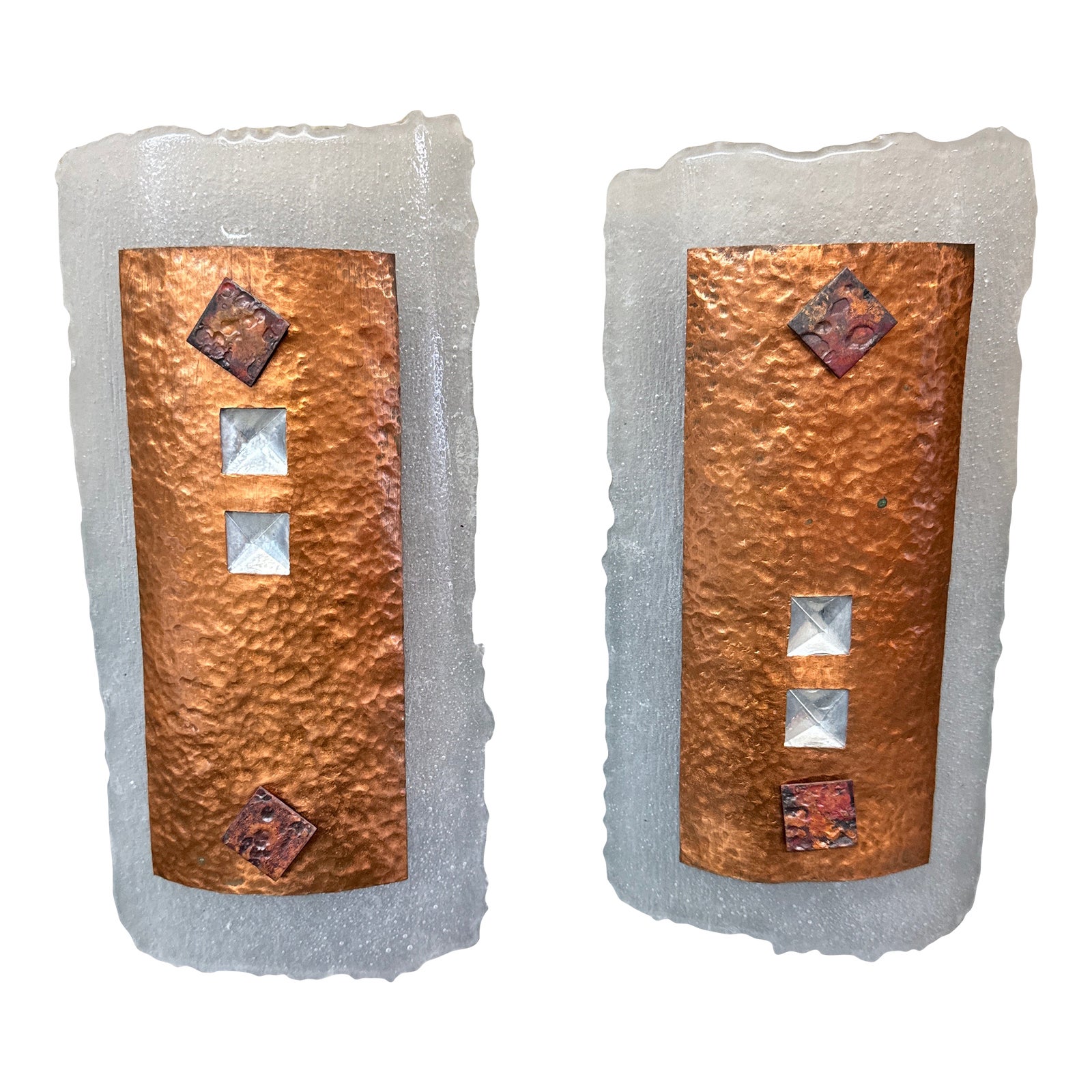 Lightspann Lighting Custom Art Glass + Copper Wall Sconces, a Pair ...