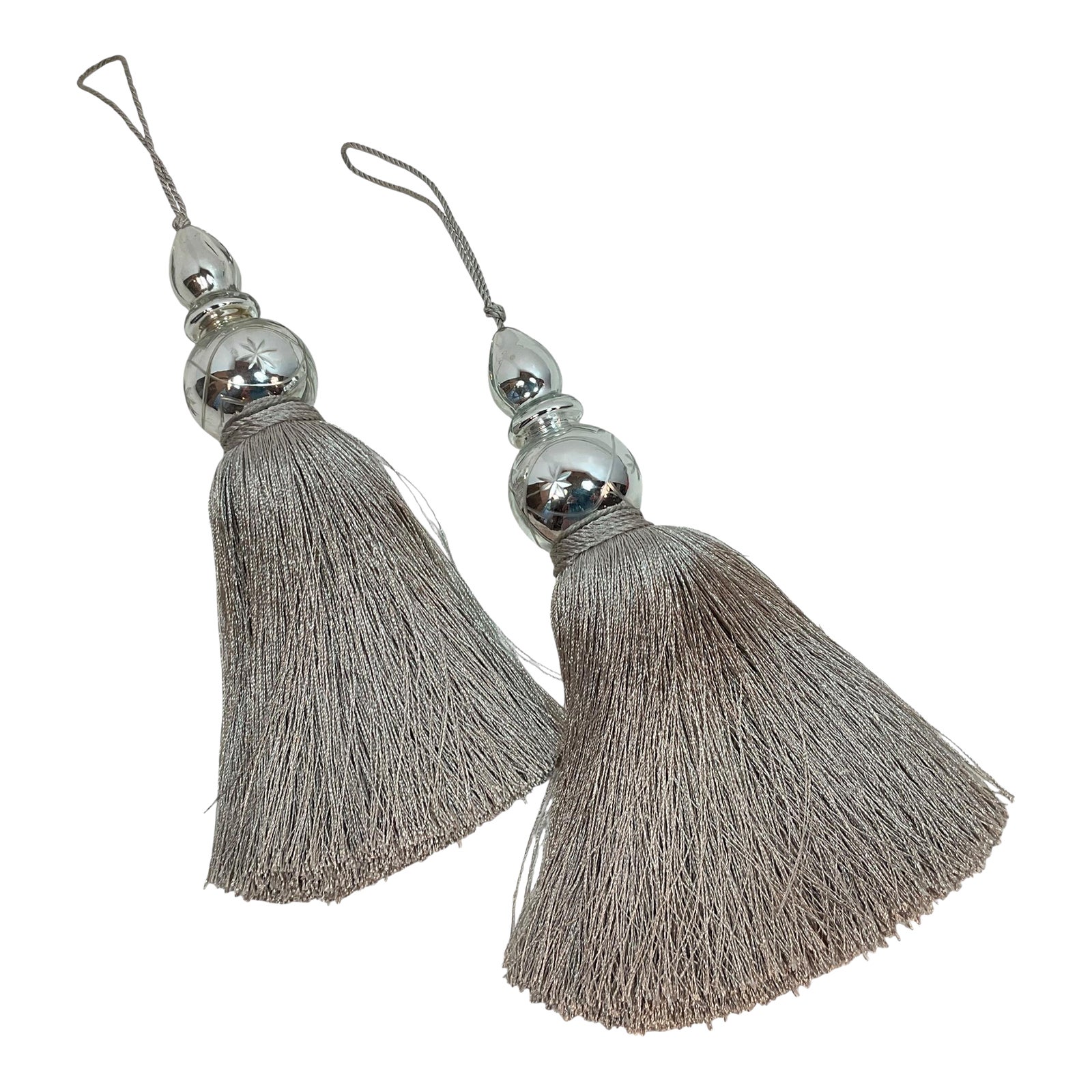 Silver Gray Tassels - A Pair | Chairish